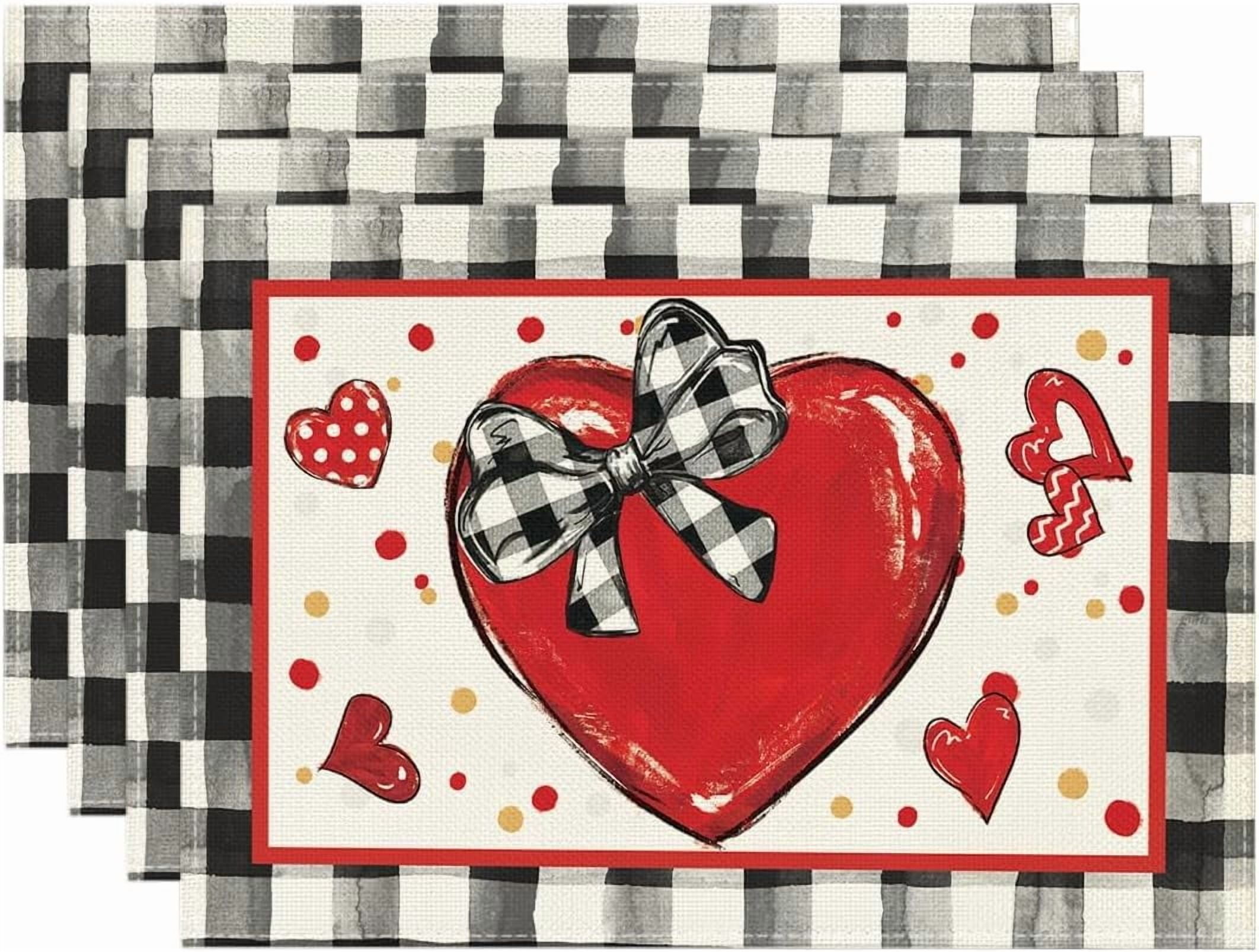 Buffalo Plaid Red Heart Valentine Placemats Set of 4, 12x18 Inch ...