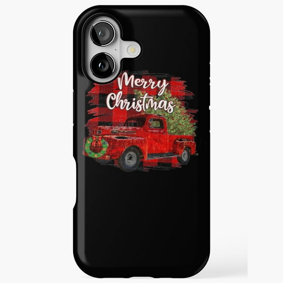 Buffalo Plaid Red Truck Tree Merry Christmas Scene Phone Case for ...