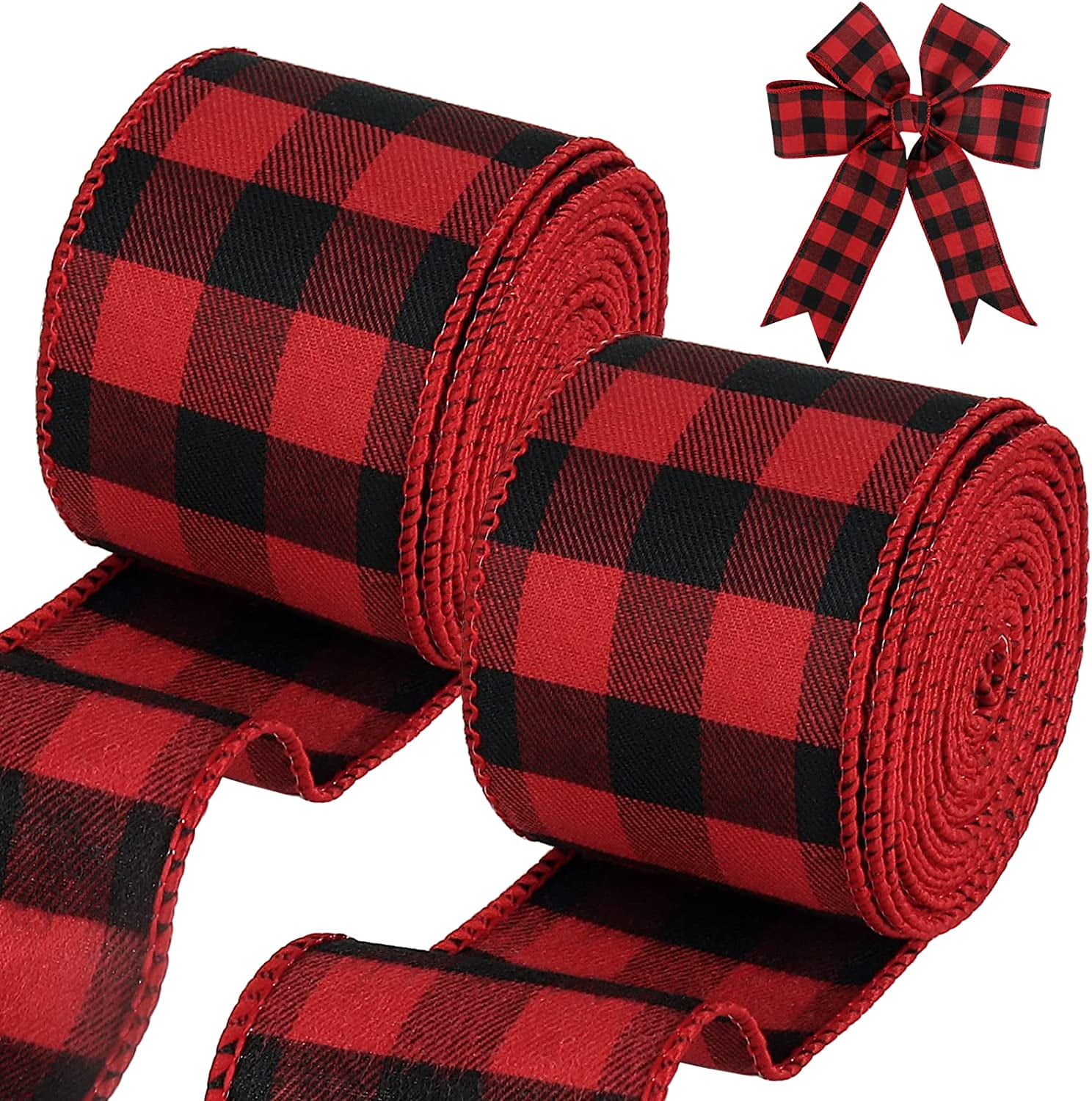 Buffalo Plaid Ribbons Wired Edges, 2 Rolls Black and Red Checkered ...