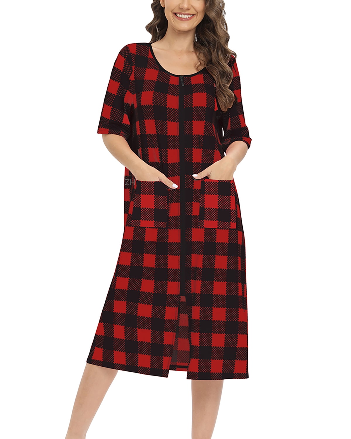 Buffalo Plaid Robe for Women - Medium Length Luxury Holiday Kimono ...