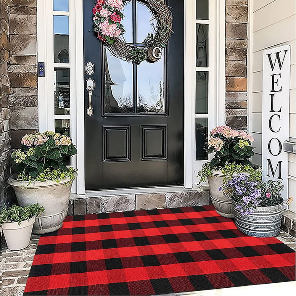 Buffalo Plaid Rug 23.6x51.2" Buffalo Check Rug Cotton Red and Black ...