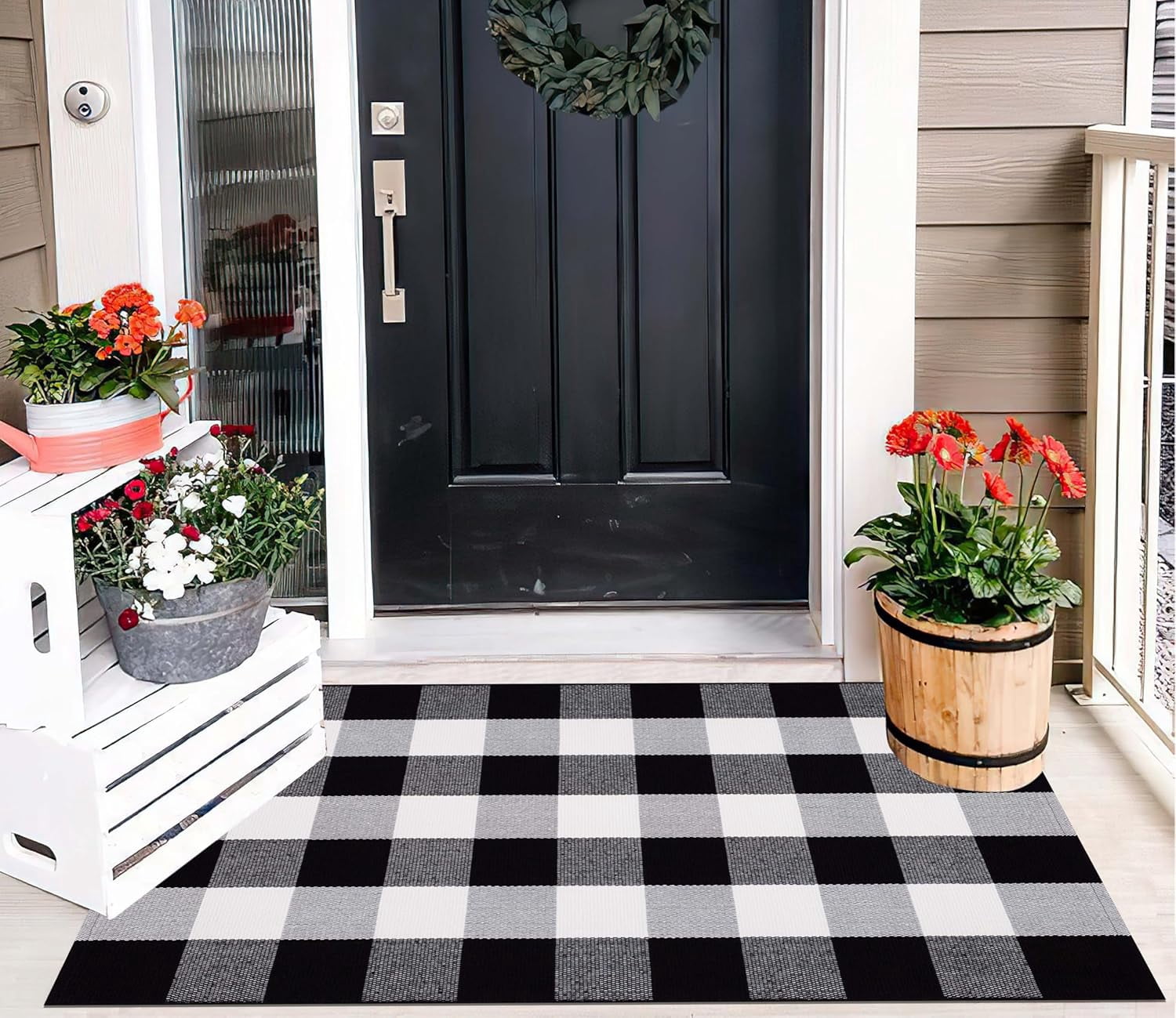 Buffalo Plaid Rug 27.5 x 43 Inches Black and White Checkered Outdoor ...
