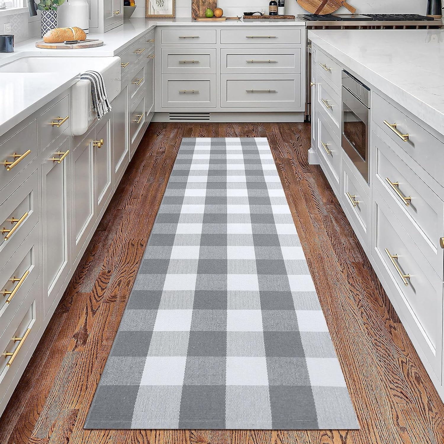 Buffalo Plaid Rug 2x8 Ft Gray and White Runners for Hallways Washable ...