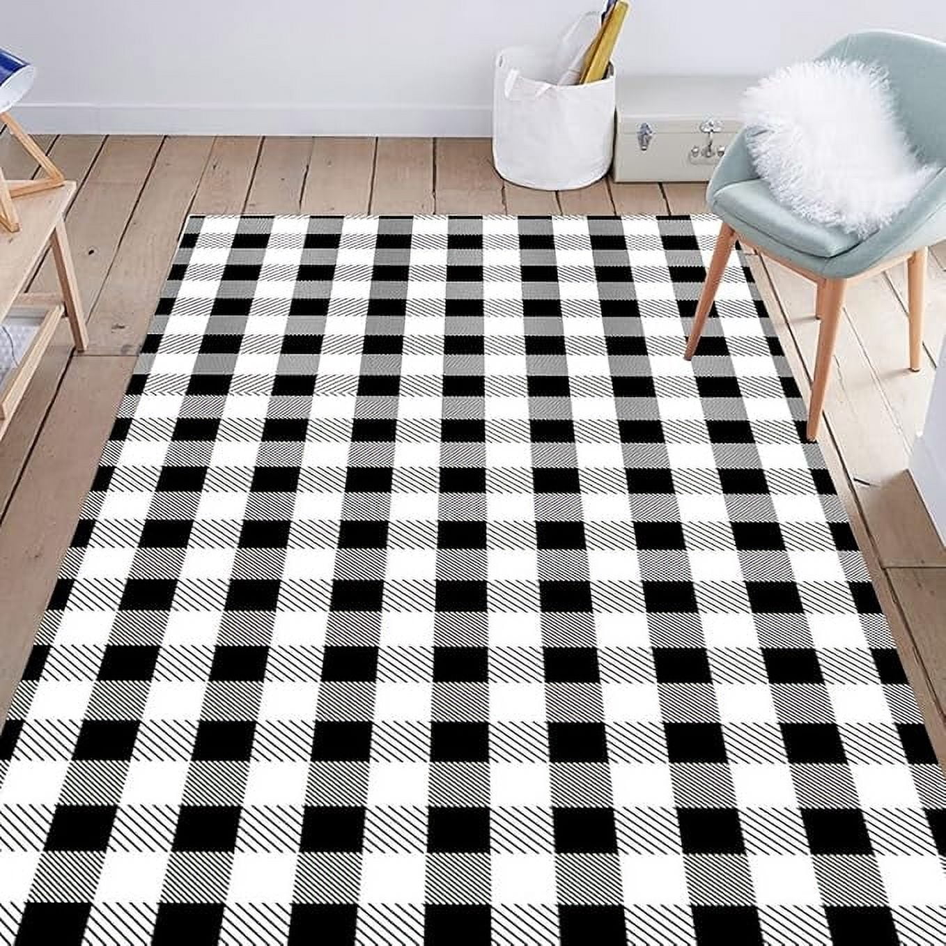 Buffalo Plaid Rug Black And White Area Rug Soft Washable Indoor Outdoor ...