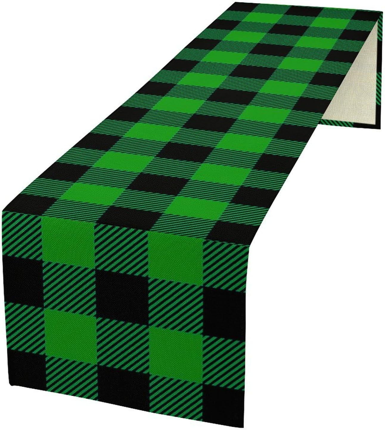Buffalo Plaid Runner Green Black Farmhouse Buffalo Check Pattern Table ...