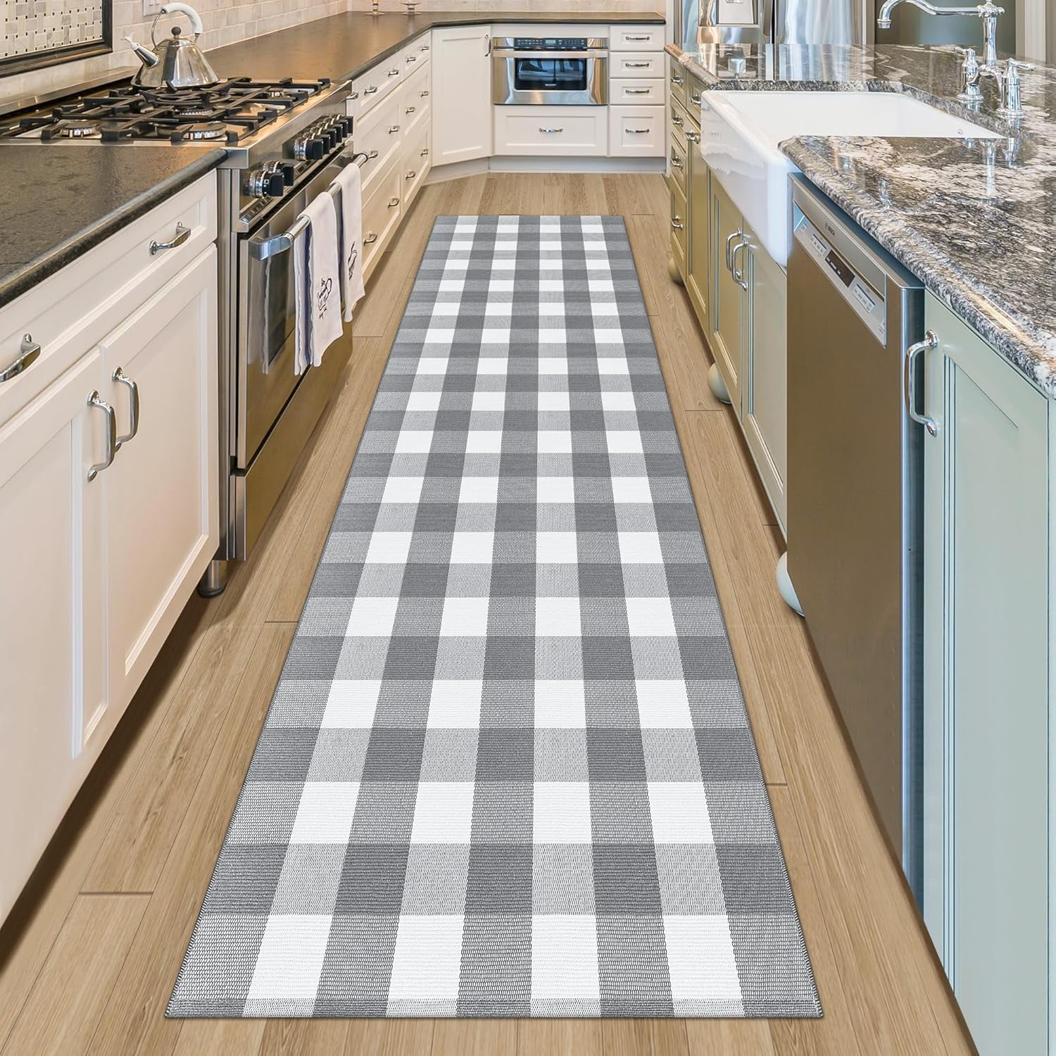 Buffalo Plaid Runner Rug 3x10 Feet Grey and White Checkered Runner Rug ...