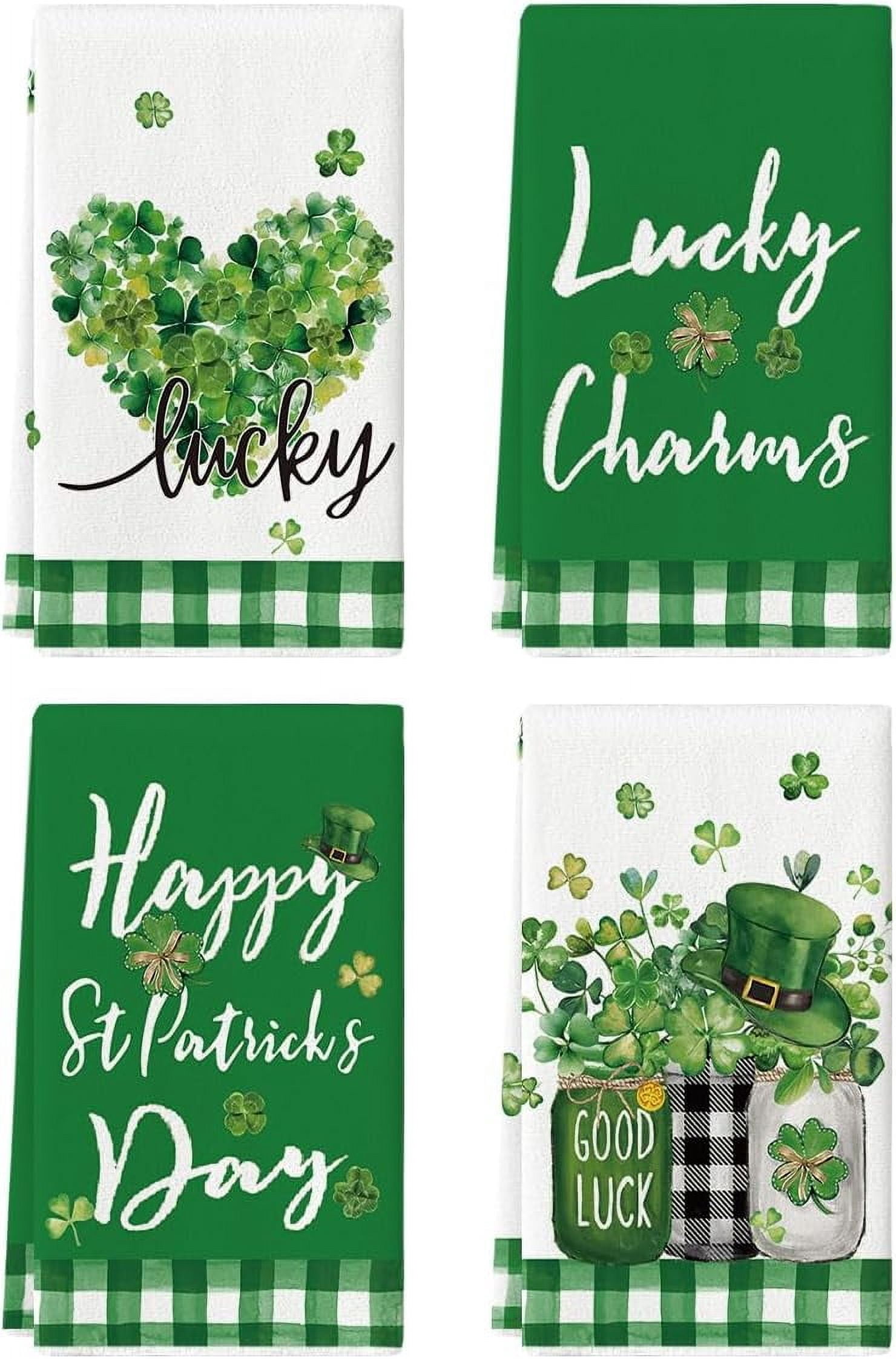 Buffalo Plaid Shamrock St. Patrick's Day Kitchen Towels Dish Towels ...