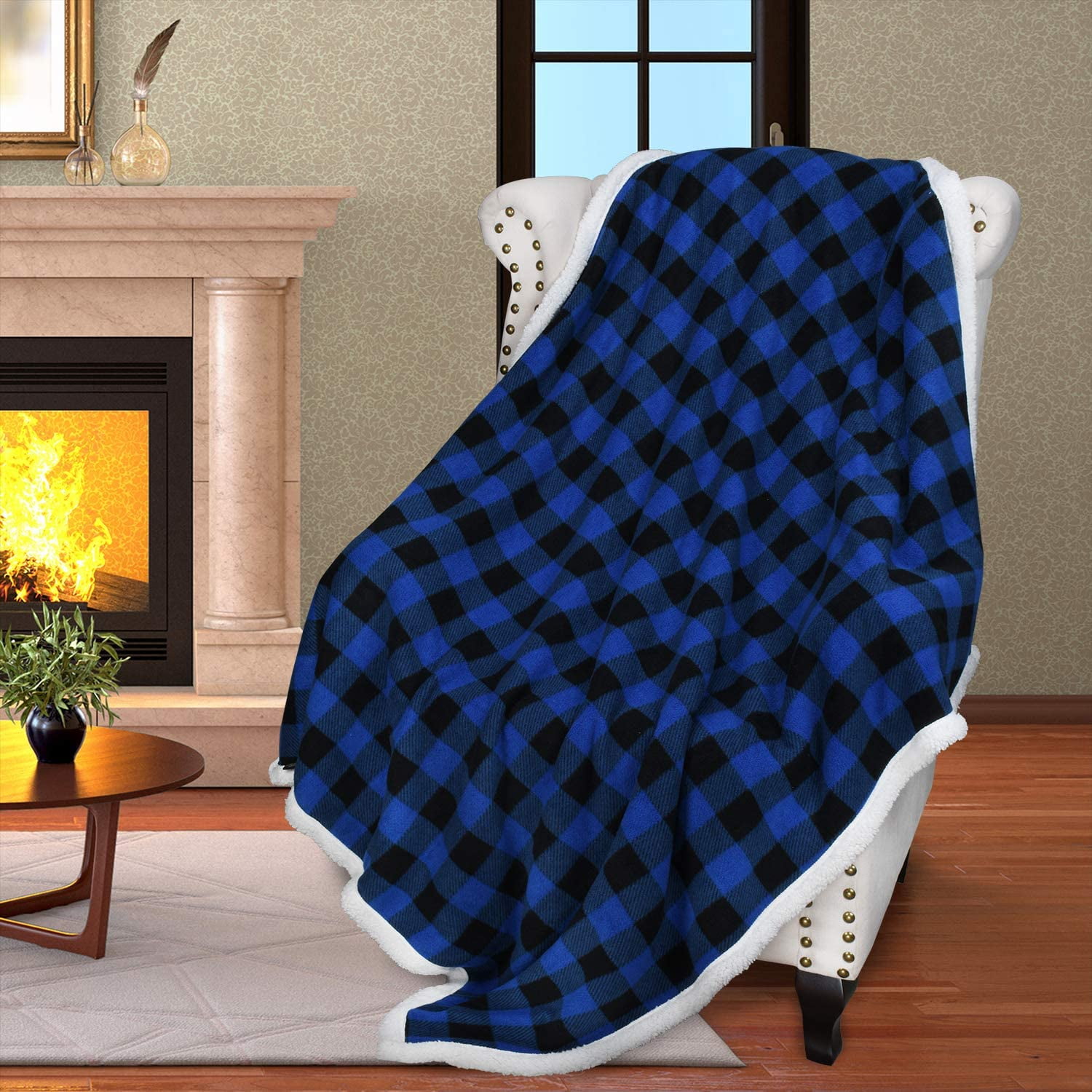 Buffalo Plaid Sherpa Throw Blanket, Reversible Soft Warm Comfy Snle ...