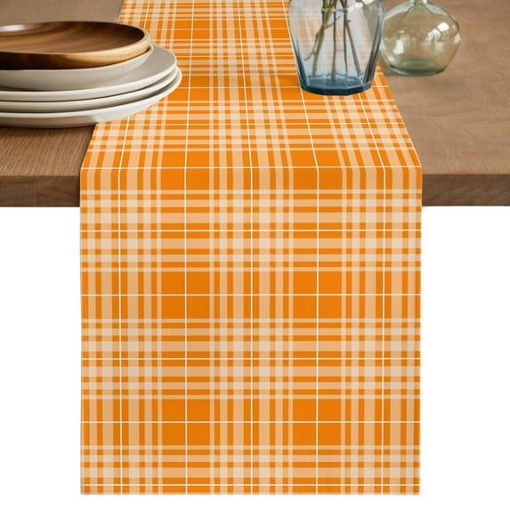 Buffalo Plaid Short Table Runner 60 Inches Long,Orange White Farmhouse ...