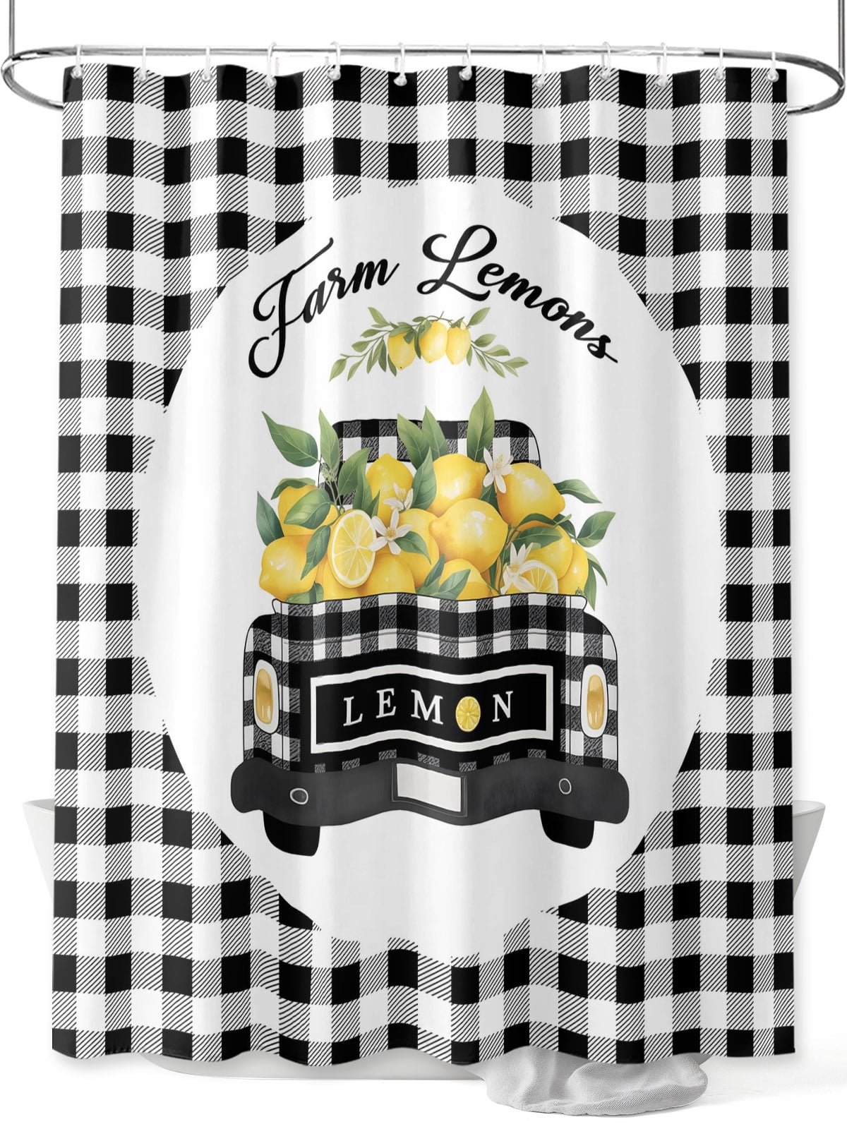 Buffalo Plaid Shower Curtain 48"W x 72"L Lemon in Truck Summer Fruits ...