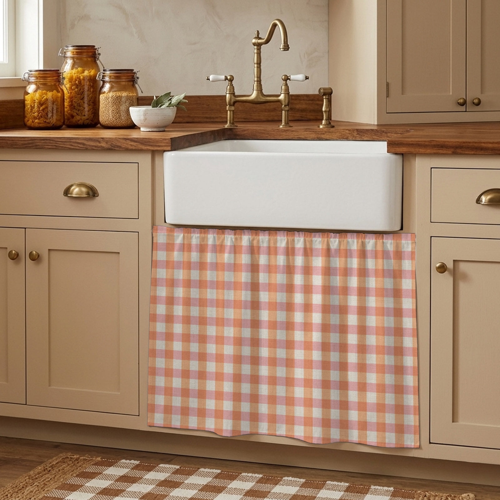 Buffalo Plaid Small Cabinet Curtains 10"W x 11"L, Farmhouse Orange ...