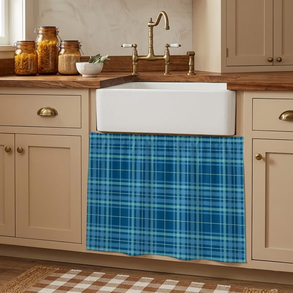 Buffalo Plaid Small Cabinet Curtains 10"W x 11"L, Royal Blue Farmhouse ...
