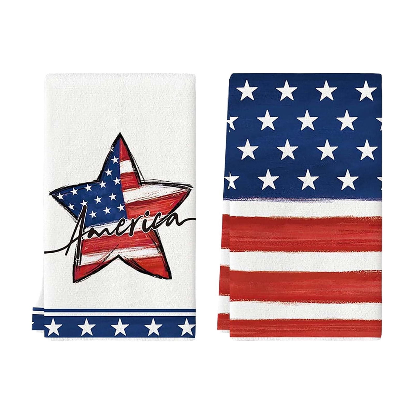 Buffalo Plaid Stars Patriotic Kitchen Towels 4th of July Dish Towels ...