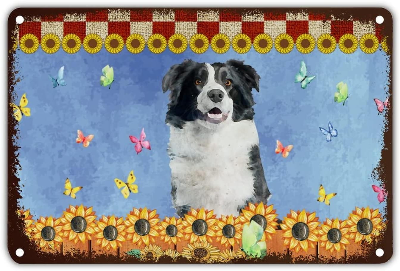 Buffalo Plaid Sunflower Flower Butterfly Metal Sign Farm Cute Dog Wall ...