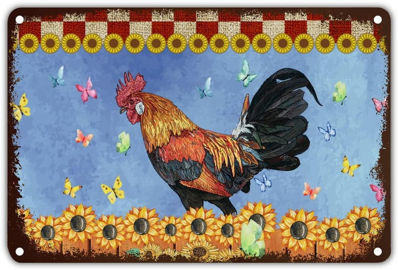 Buffalo Plaid Sunflower Flower Butterfly Tin Metal Sign Farm Rooster ...