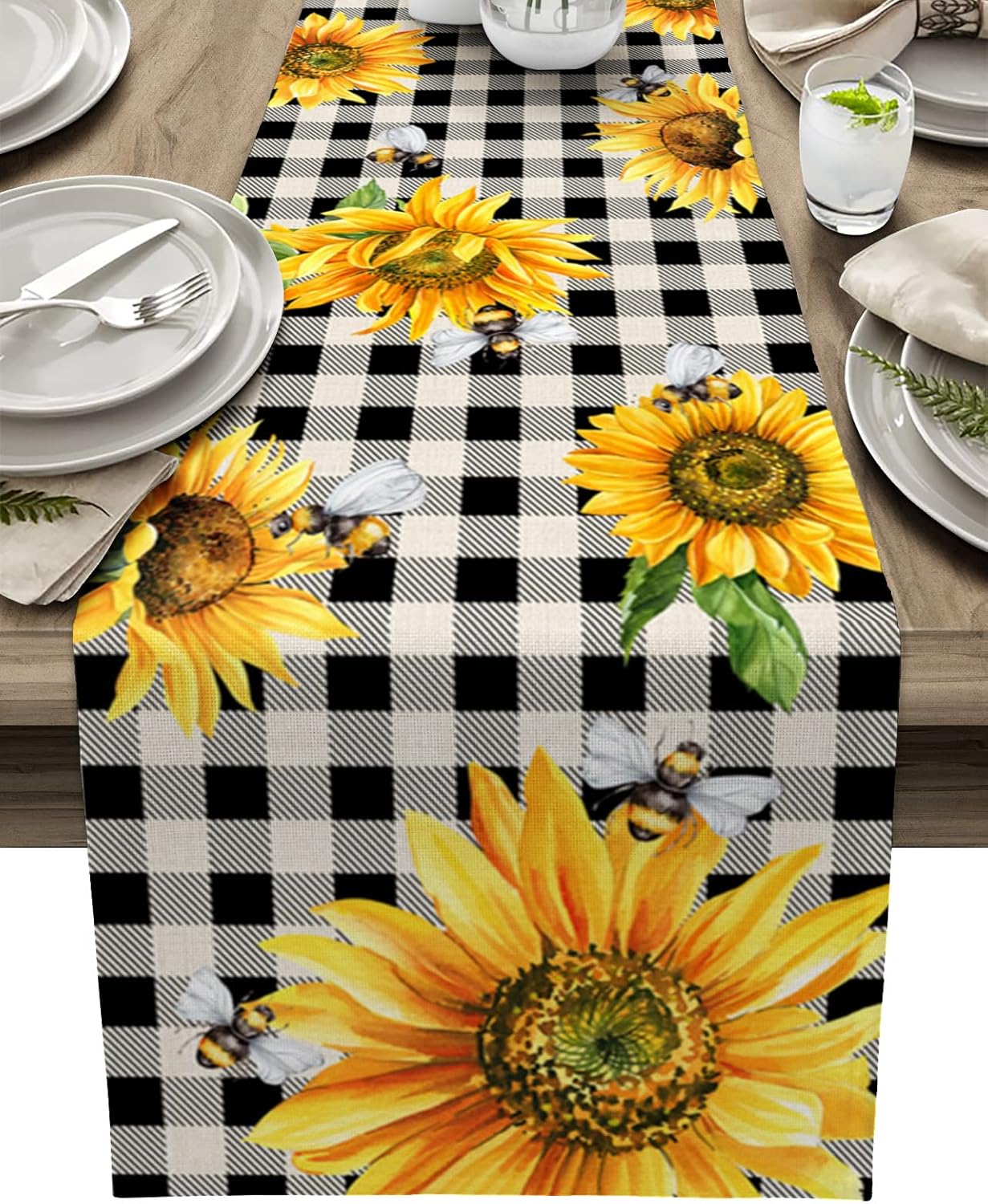 Buffalo Plaid Sunflower Sunshine Table Runner, Farmhouse Decor Burlap ...