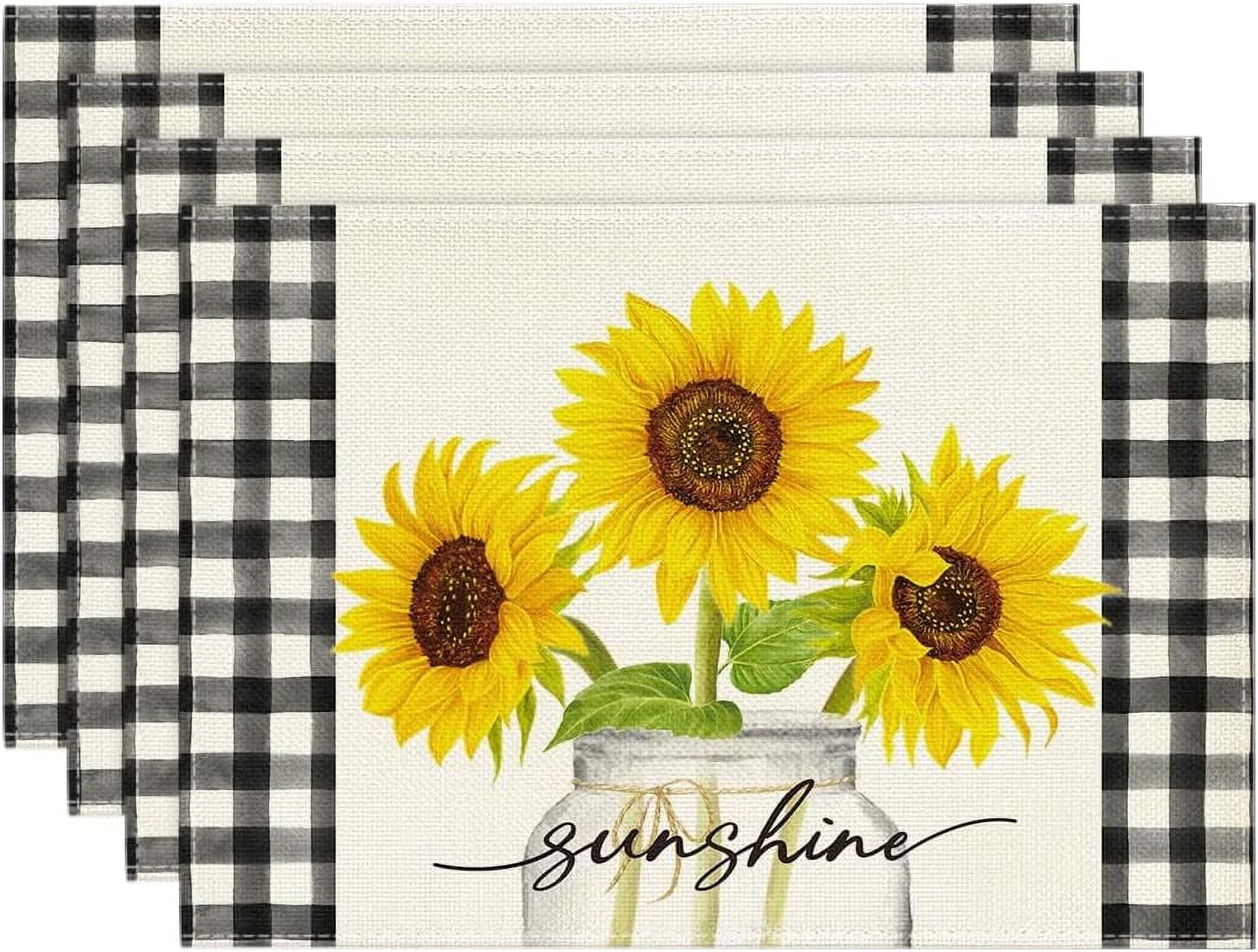 Buffalo Plaid Sunflower Sunshine Vase Summer Placemats Set of 4, 12x18 ...