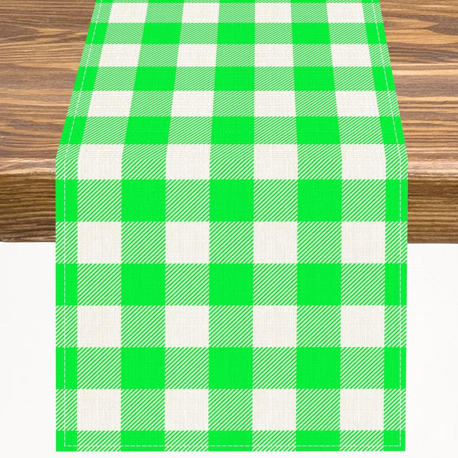 Buffalo Plaid Table Runner Bright Green and White Kitchen Dinner Runner ...