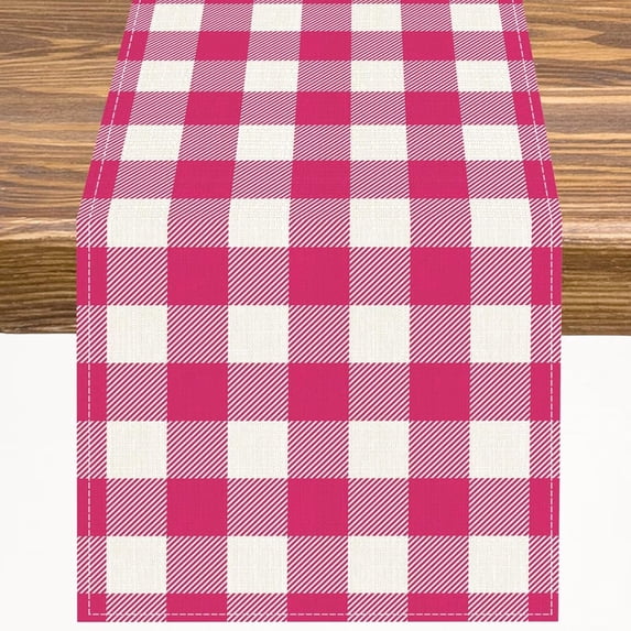 Buffalo Plaid Table Runner Hot Pink and White Kitchen Dinner Runner for ...