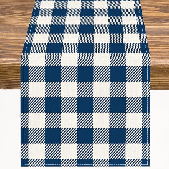 Buffalo Plaid Table Runner Navy Blue and White Kitchen Dinner Runner ...