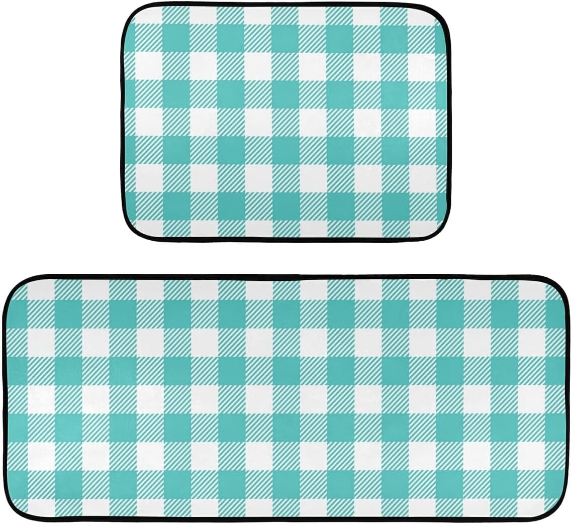 Buffalo Plaid Teal Kitchen Rugs and Mats Set 2 Piece Non Slip Washable ...