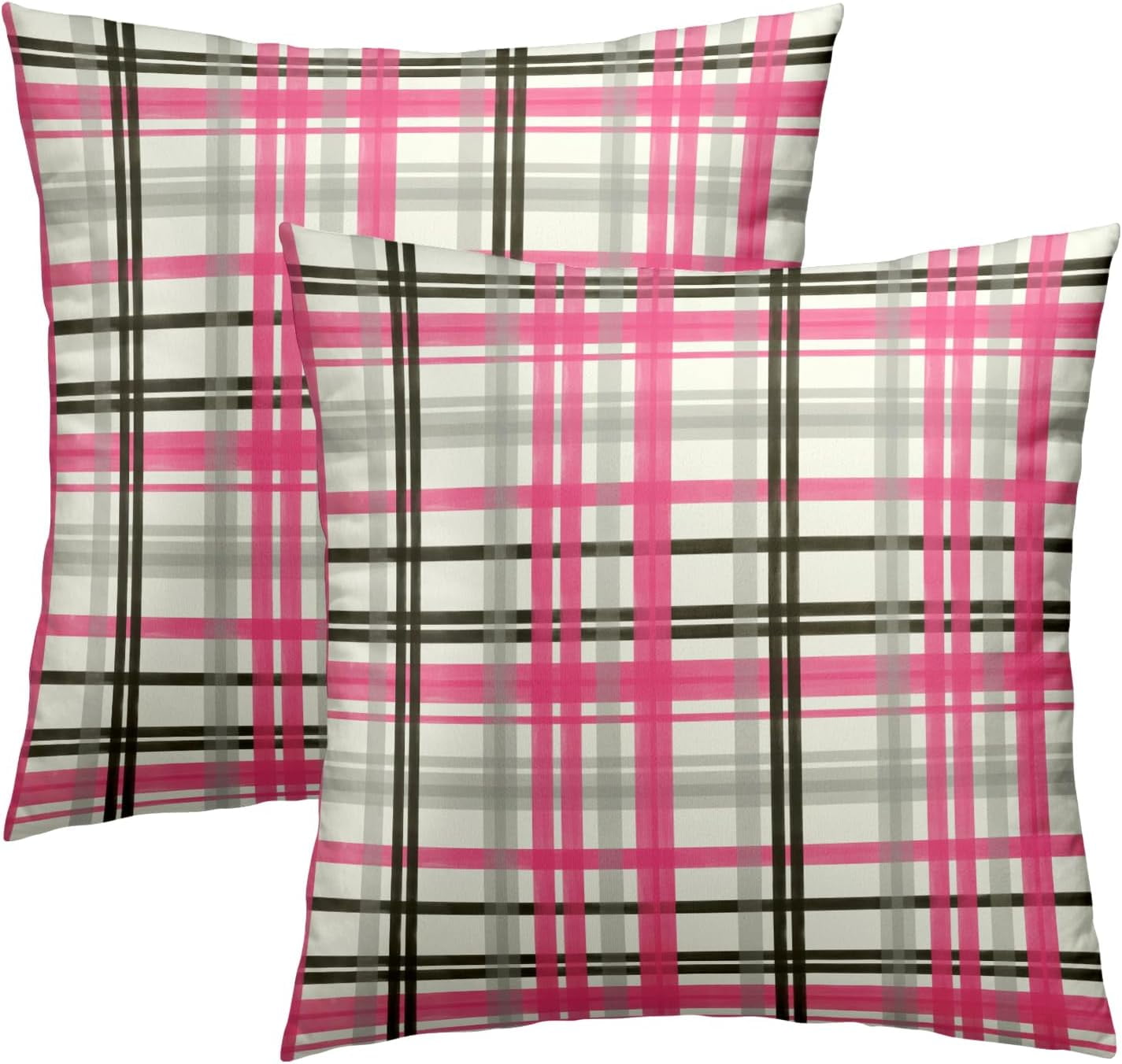 Buffalo Plaid Throw Pillow Covers 20x20 Inch, 2Pcs Pink Black Stripes ...