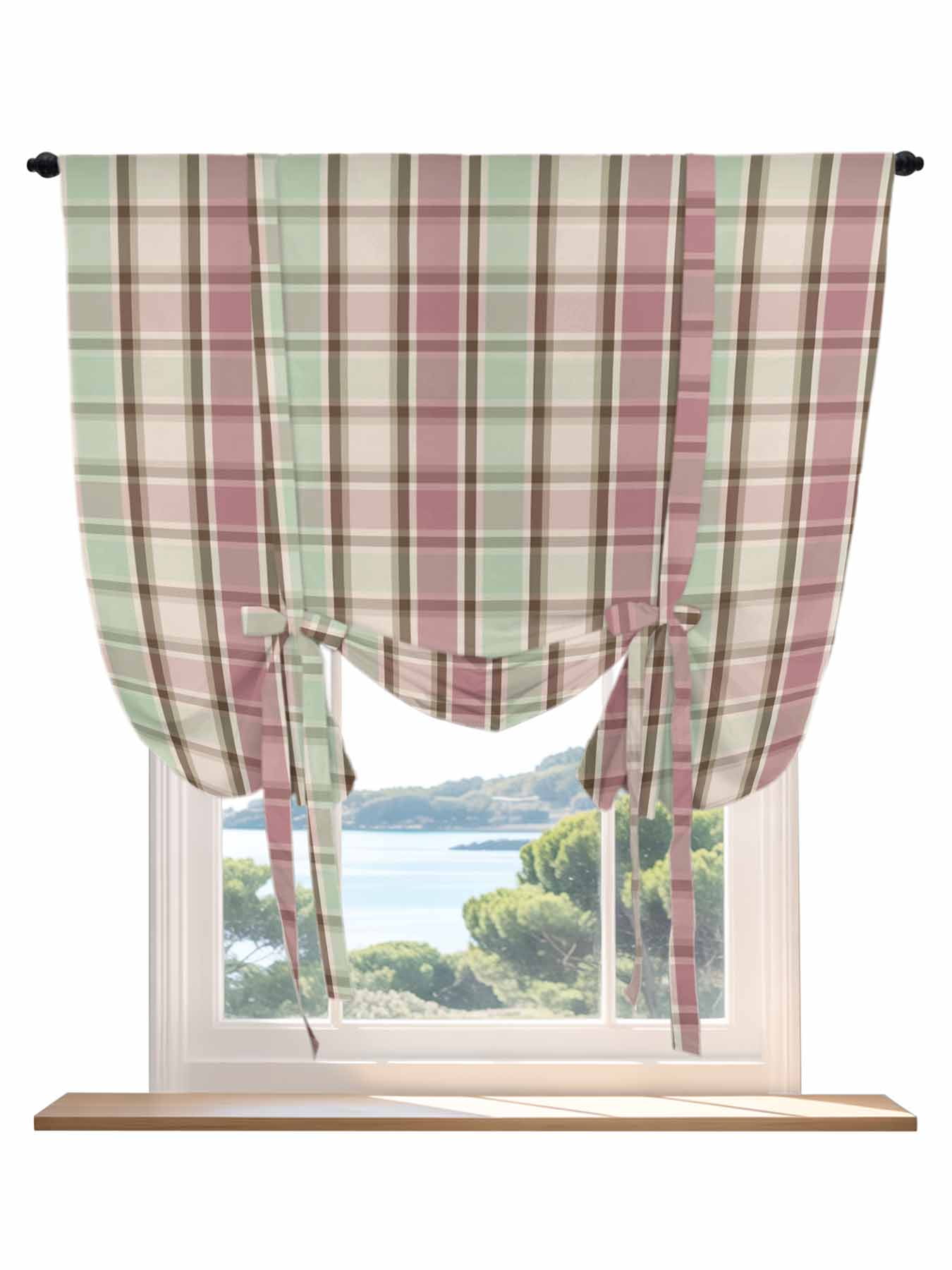 Buffalo Plaid Tie Up Curtains for Windows 54 Inch Length Balloon ...
