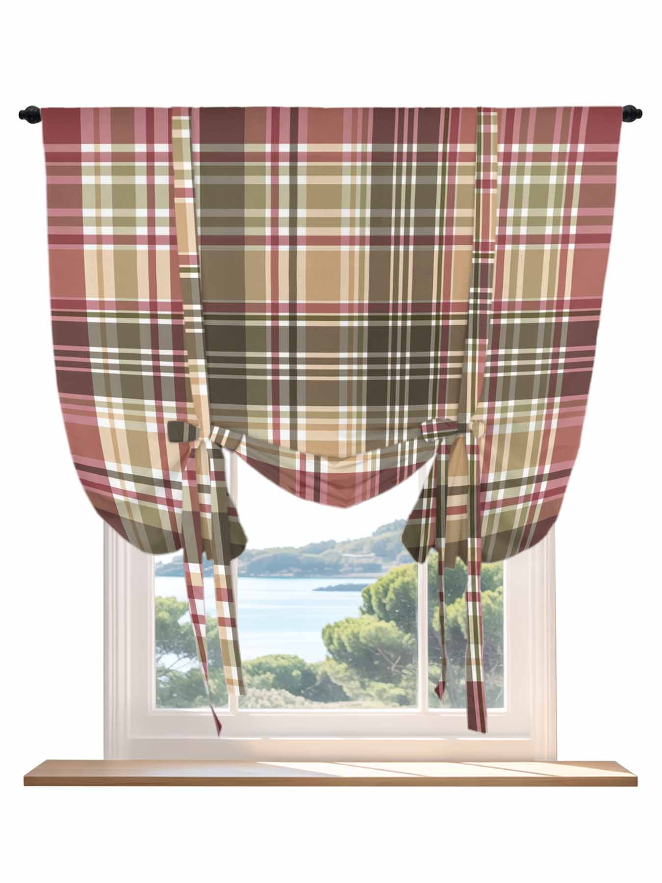 Buffalo Plaid Tie Up Curtains for Windows 54 Inch Length Balloon ...
