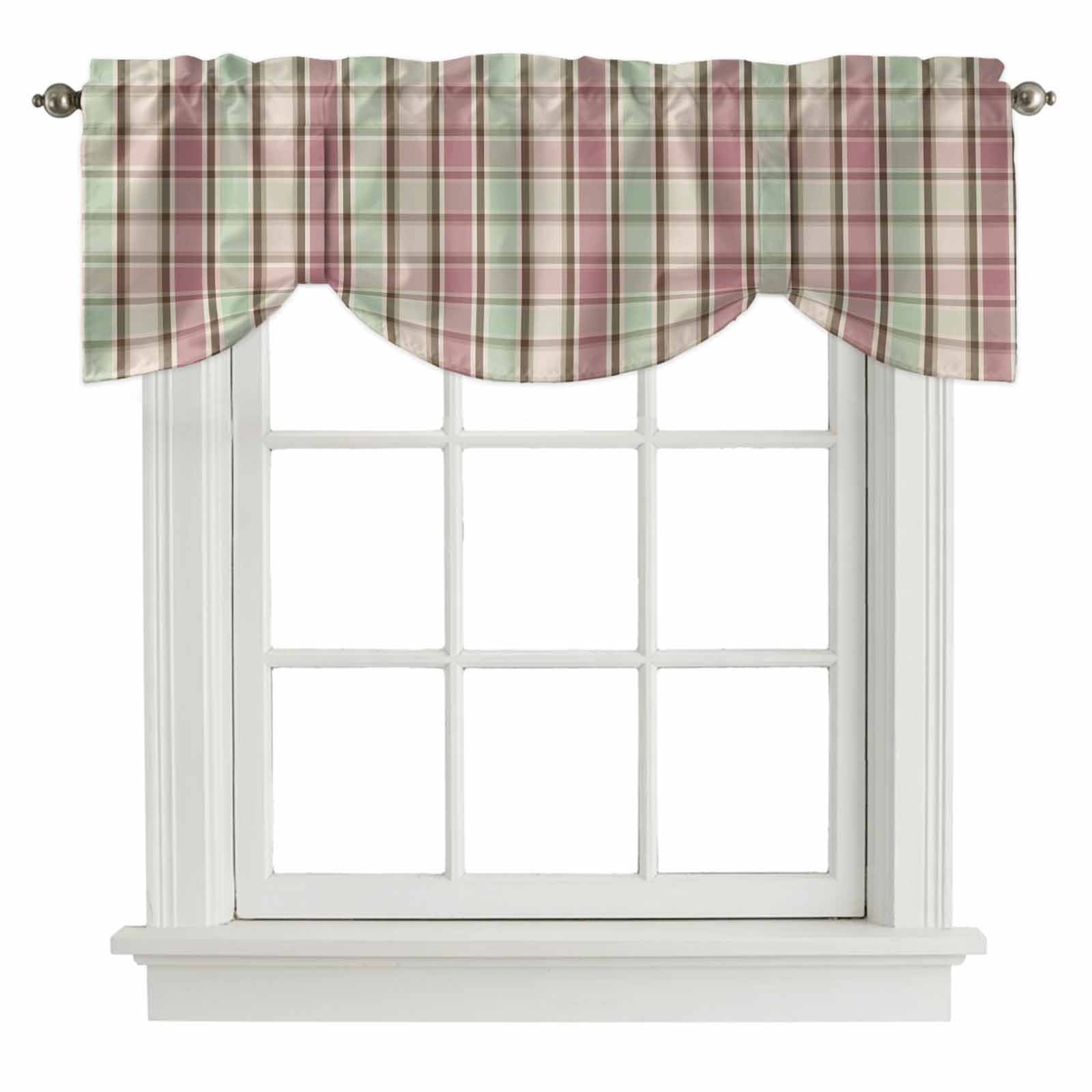 Buffalo Plaid Tie Up Valance Curtains for Windows, Kitchen Curtains ...