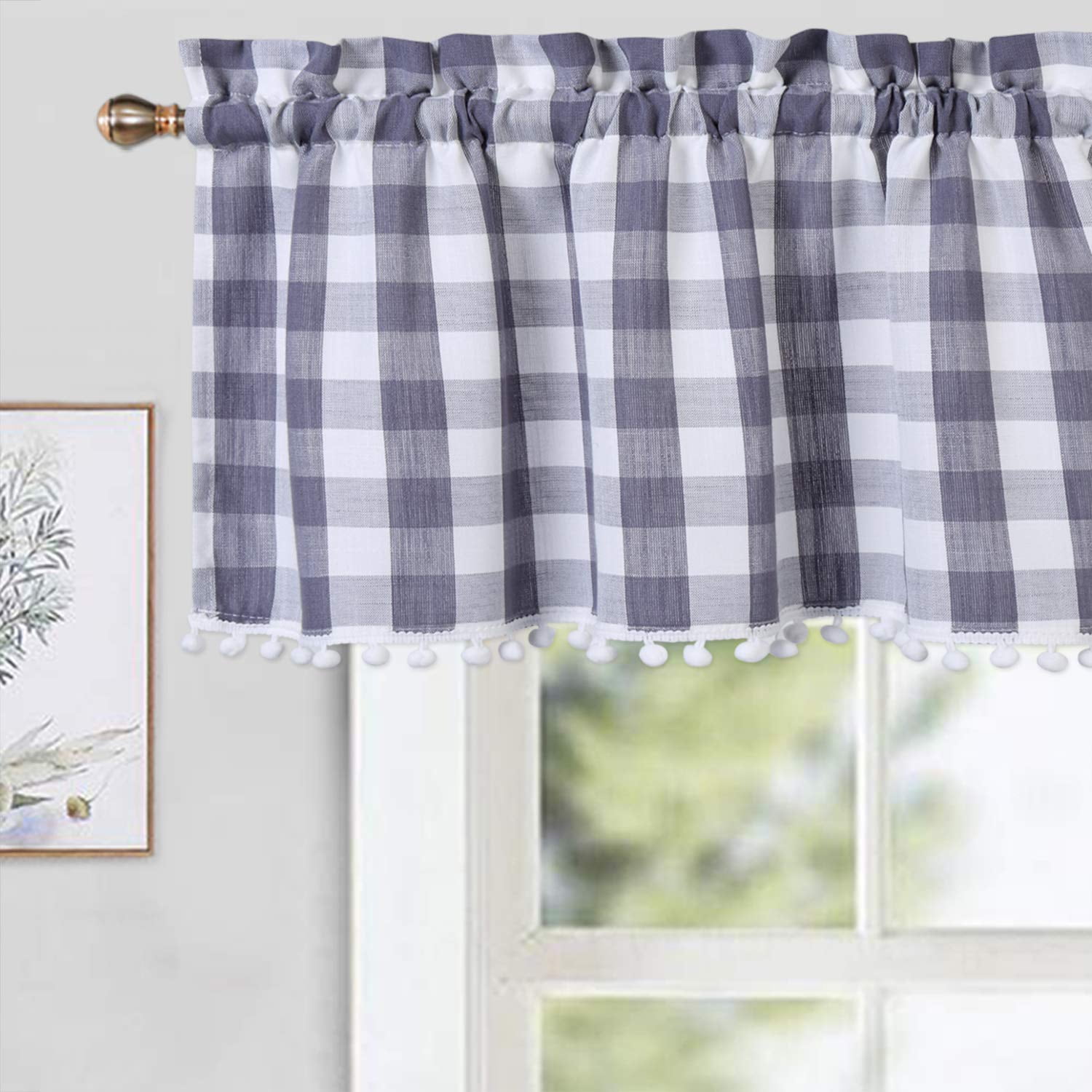 Buffalo Plaid Valances for Kitchen, Buffalo Check Gingham Pom Valance ...