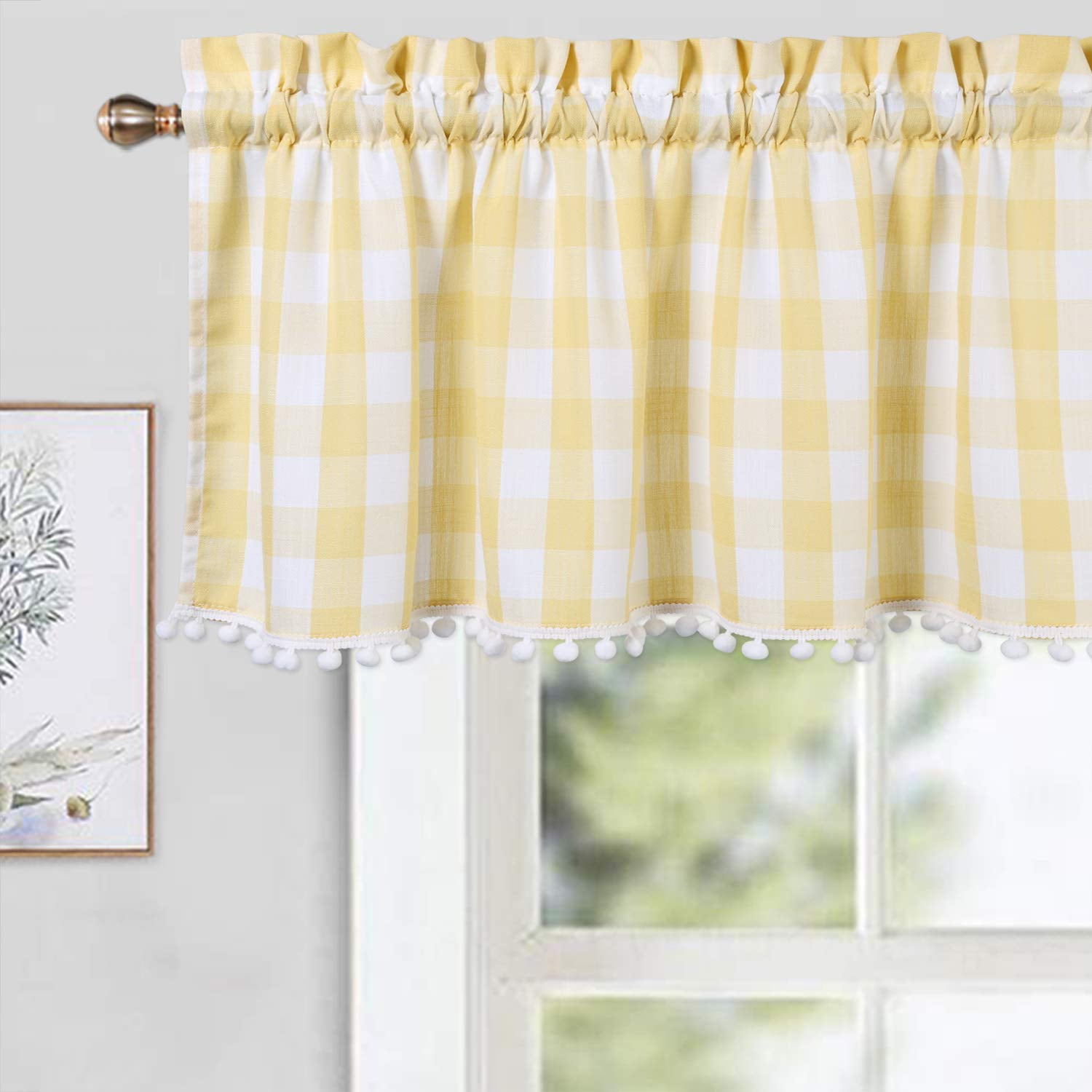 Buffalo Plaid Valances for Kitchen, Buffalo Check Gingham Pom Valance ...
