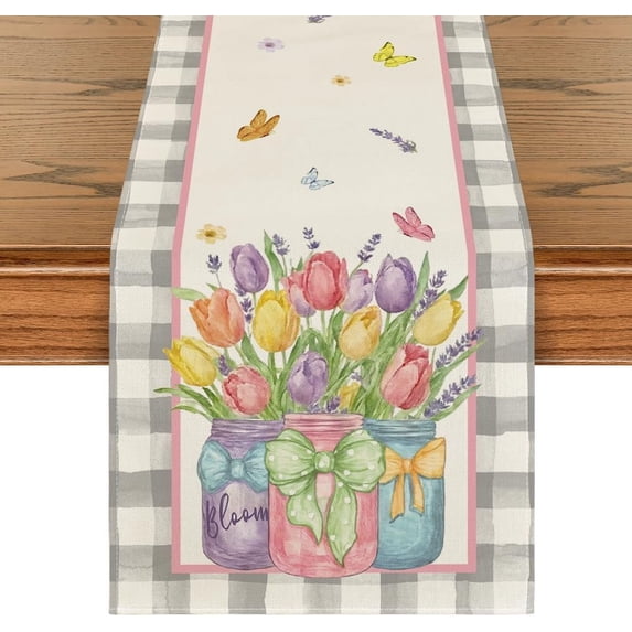 Buffalo Plaid Vase Lavender Tulip Spring Table Runner, Seasonal Kitchen ...