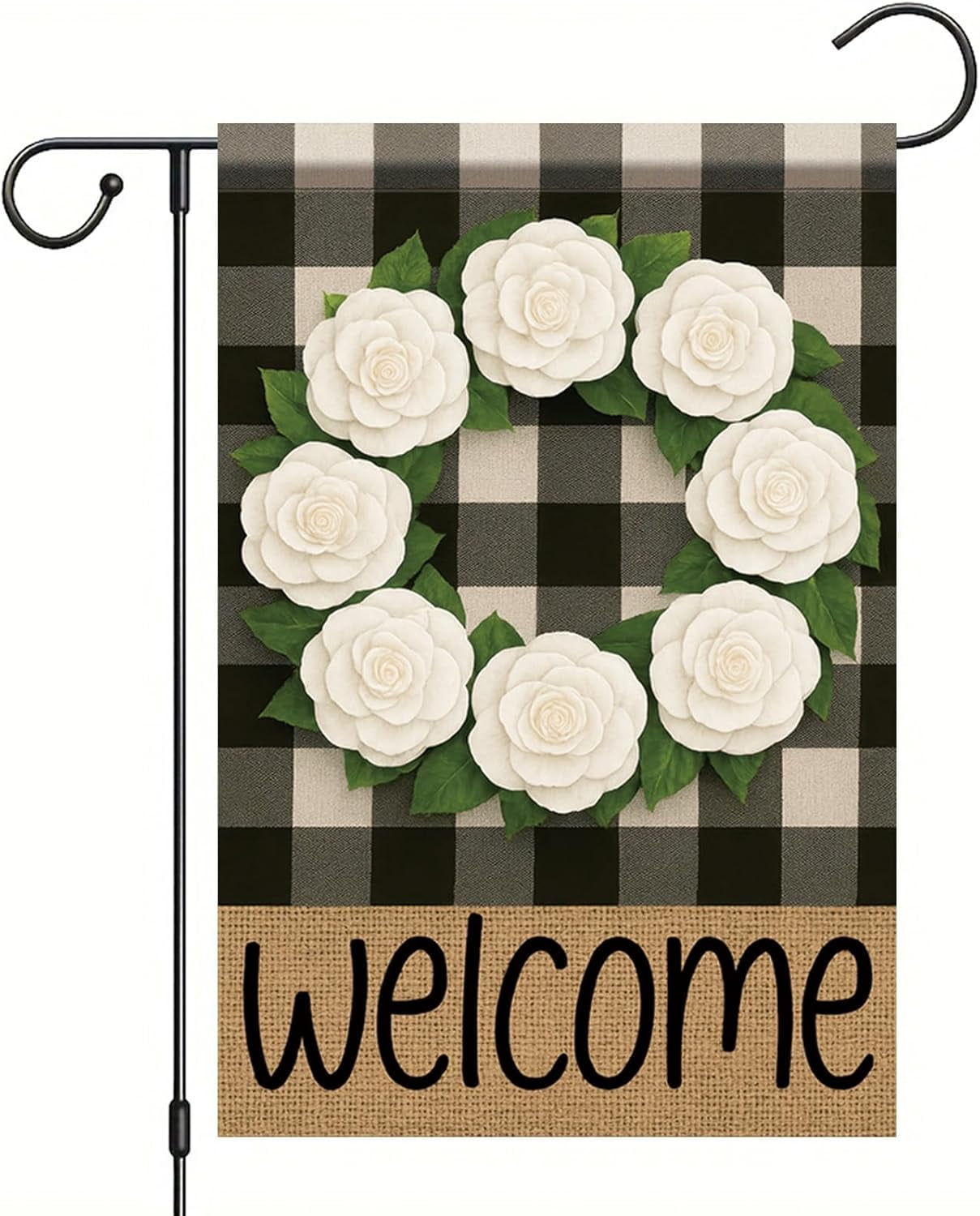 Buffalo Plaid Welcome Wreath Garden Flag Red Geranium Flower Flag 12x ...