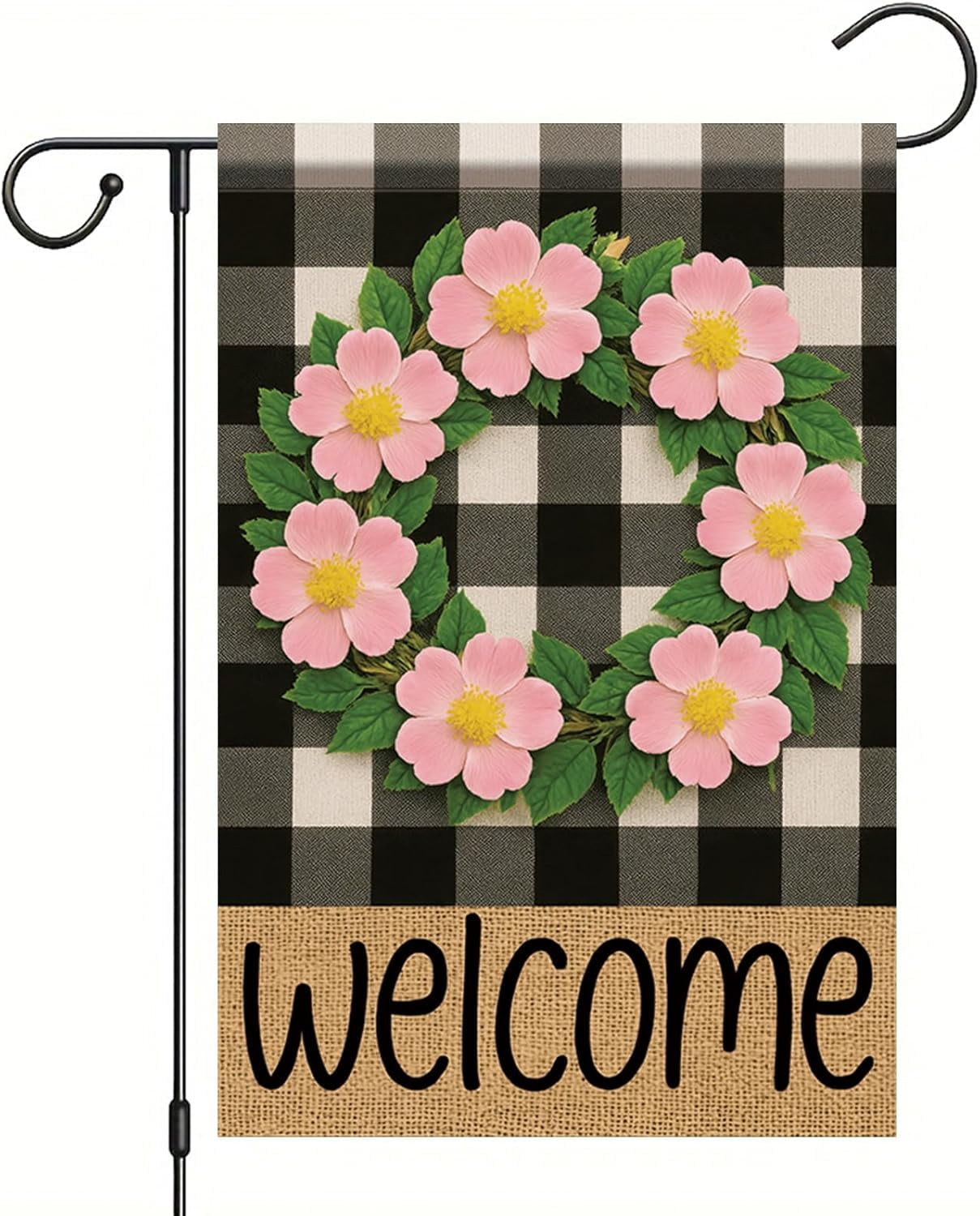 Buffalo Plaid Welcome Wreath Garden Flag Red Geranium Flower Flag 12x ...