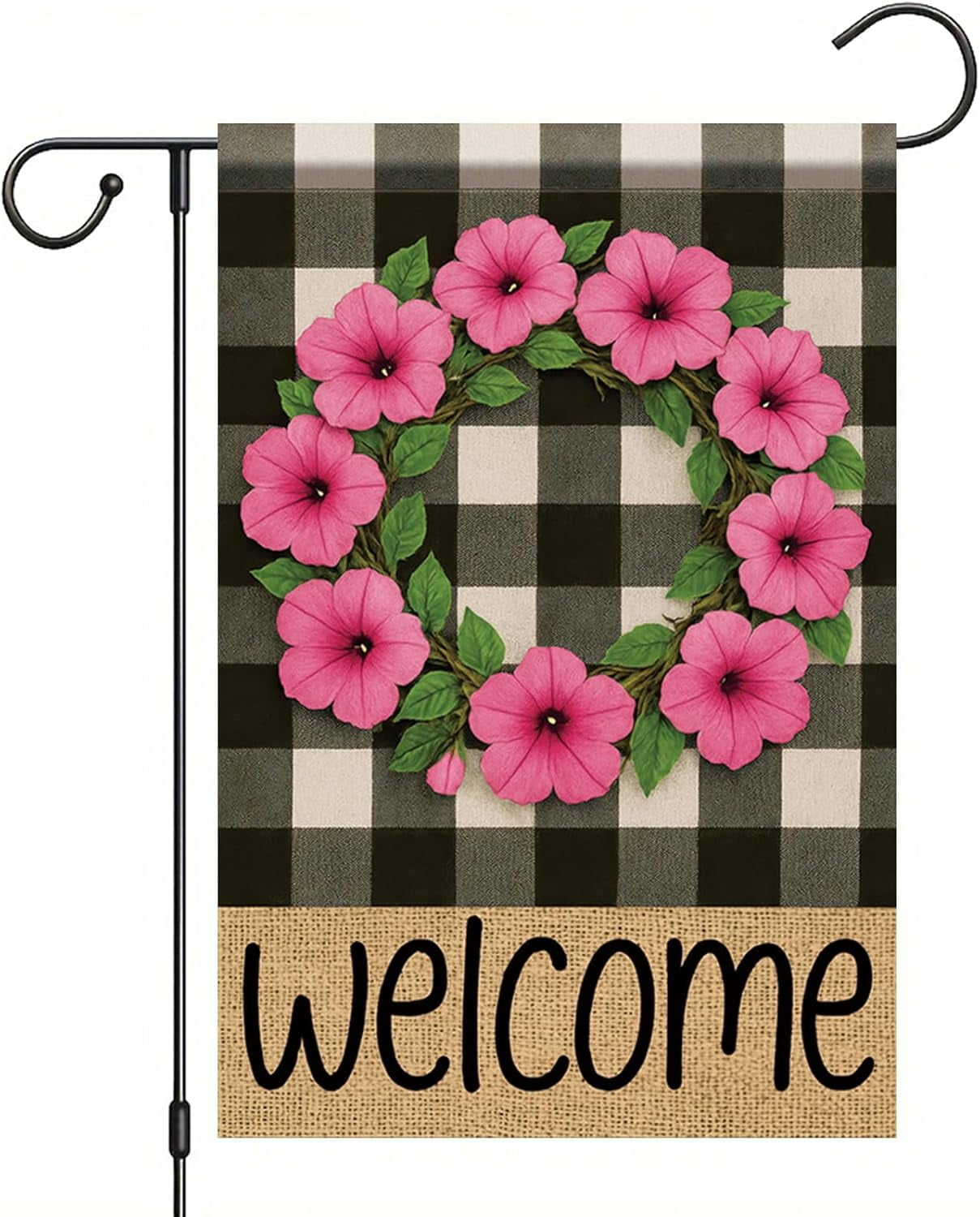Buffalo Plaid Welcome Wreath Garden Flag Red Geranium Flower Flag 12x ...