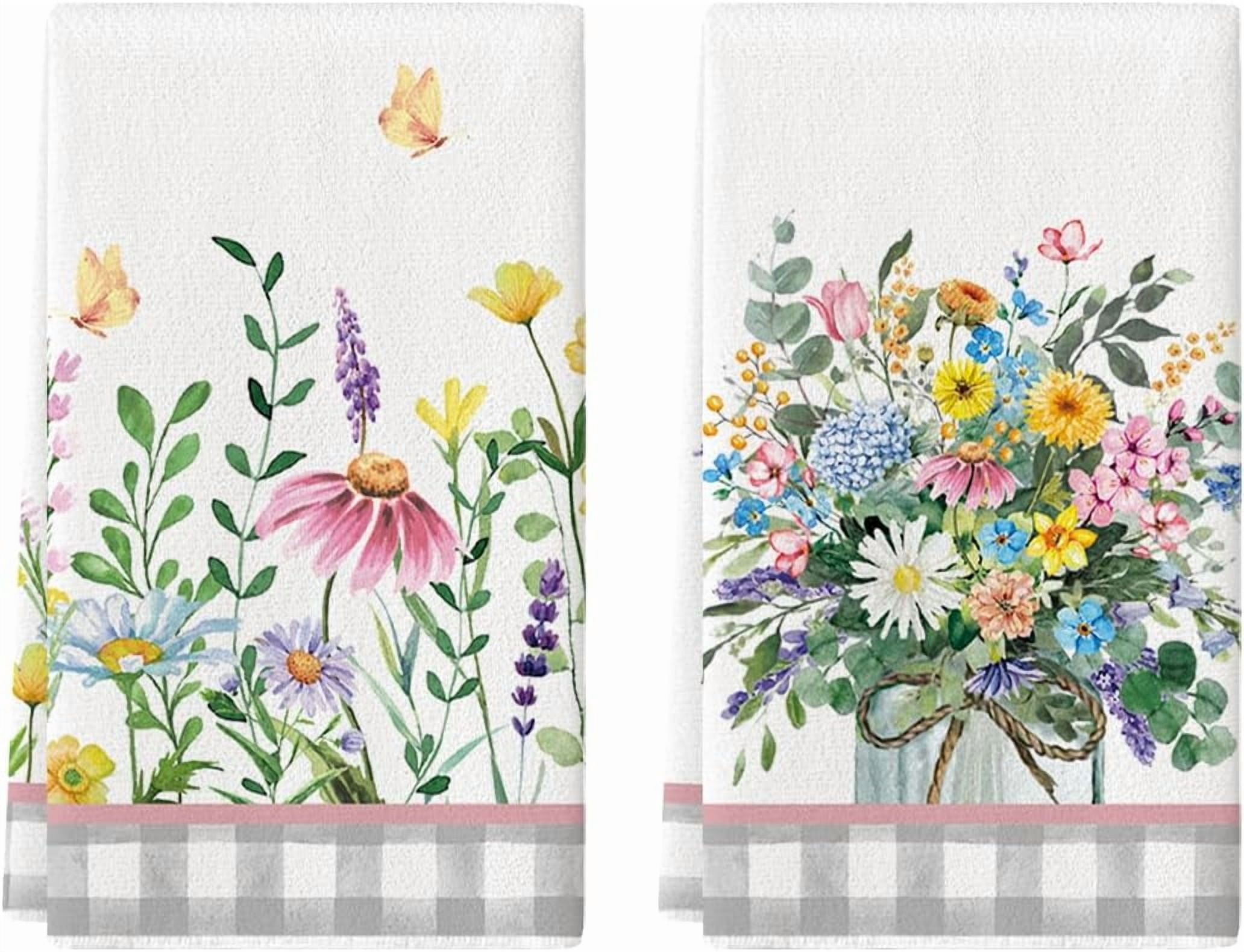 Buffalo Plaid Wildflower Floral Spring Kitchen Towels Dish Towels ...