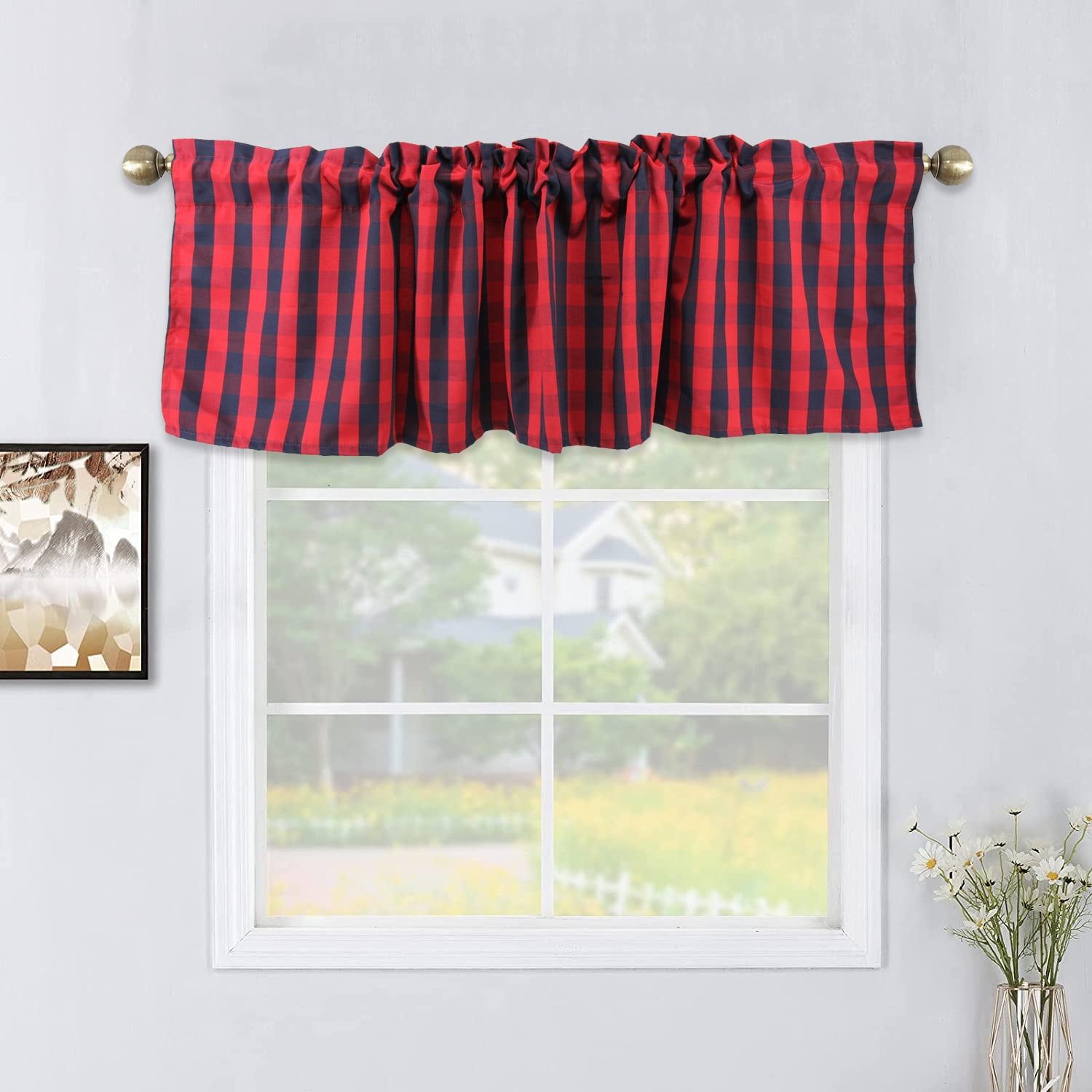 Buffalo Plaid Window Valances, 2 Pack Farmhouse Check Cotton Curtains ...