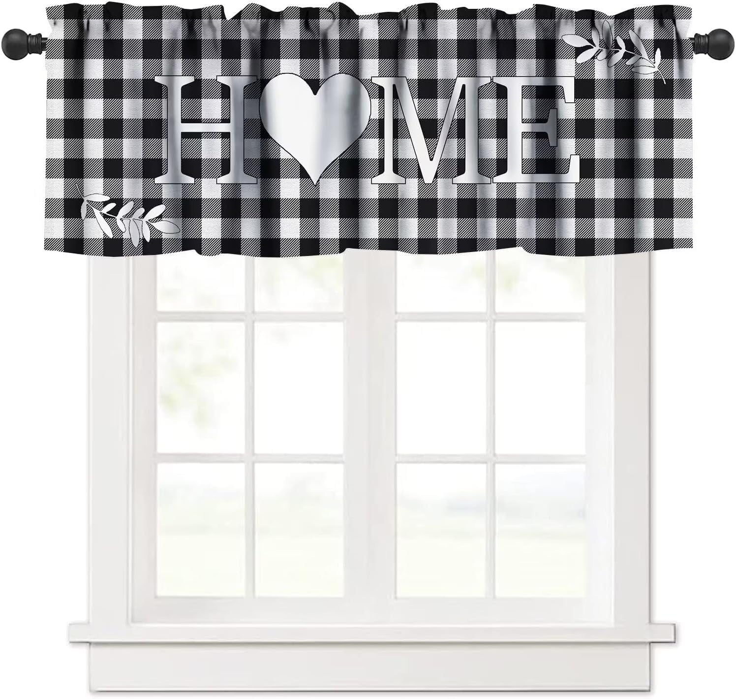 Buffalo Plaid Windows Valances Curtain, White Black Buffalo Check Plaid ...