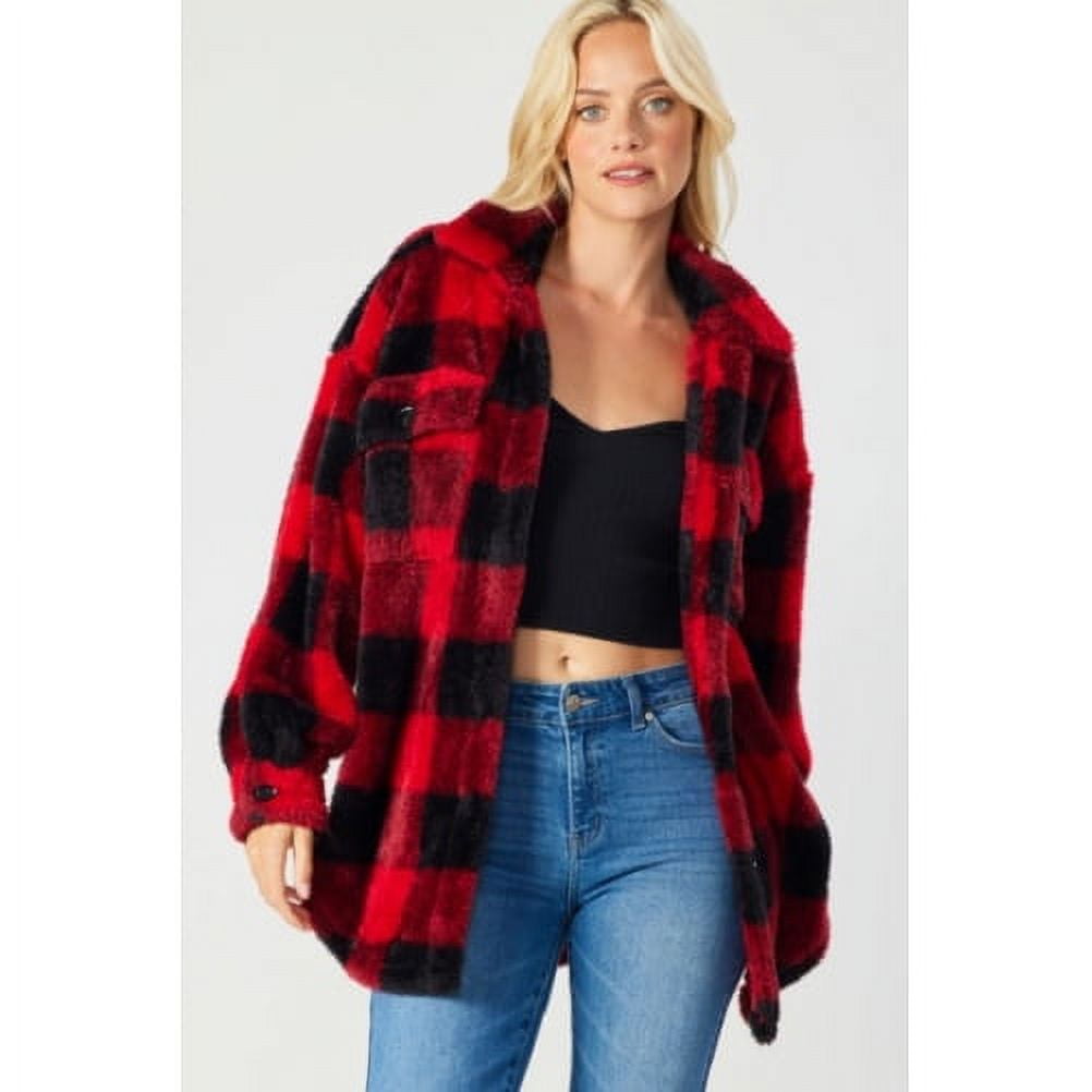 Buffalo Print Plaid Shacket Red Black Large Pockets Relaxed fit ...