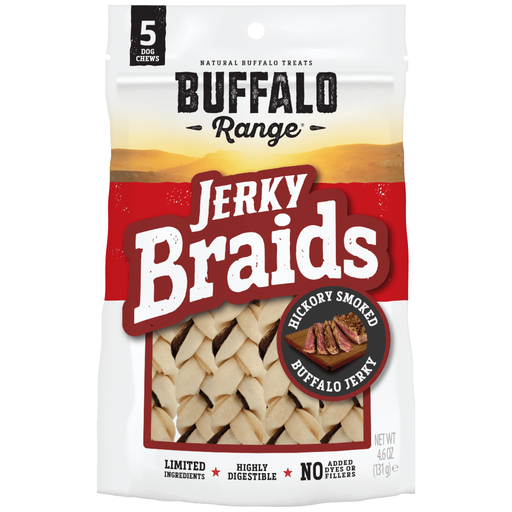 Buffalo Range Rawhide Dog Treats, Hickory Smoked Flavor Jerky Braids, 5 ...