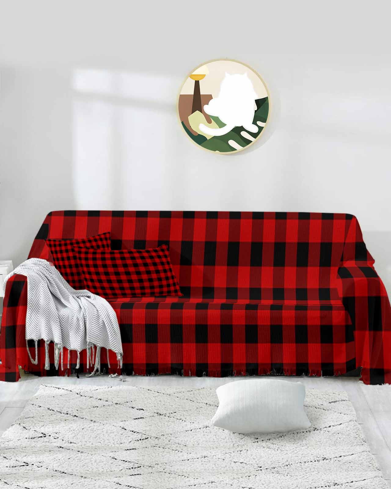 Buffalo Red Sofa Couch Covers for 3 Cushion Couch,Washable L Shape ...