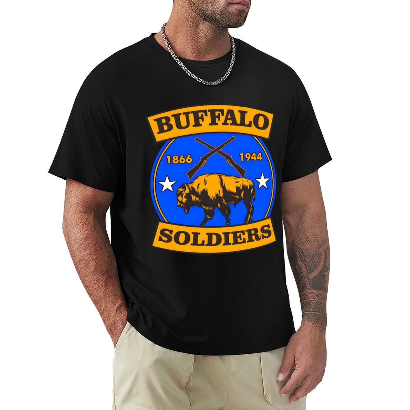 Buffalo Soldiers Men's HD Print Classic Short Sleeve T-Shirts Black 2XL ...