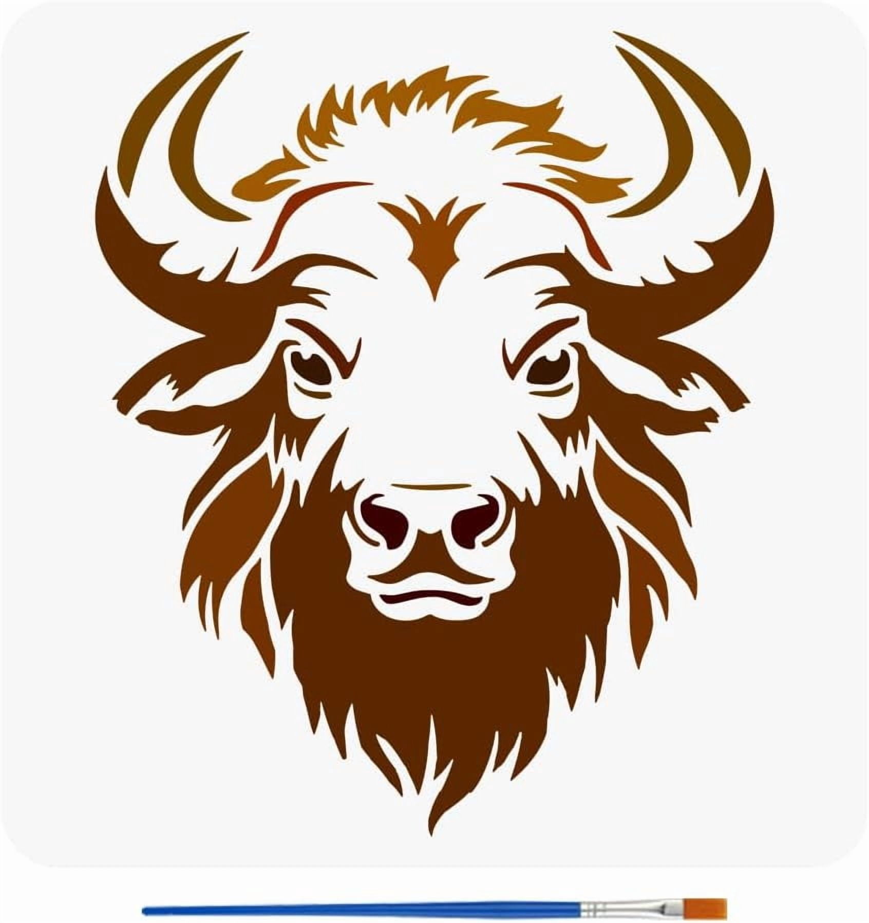 Buffalo Stencil forPainting 11.8x11.8 inch with Paint Brush Decorative ...