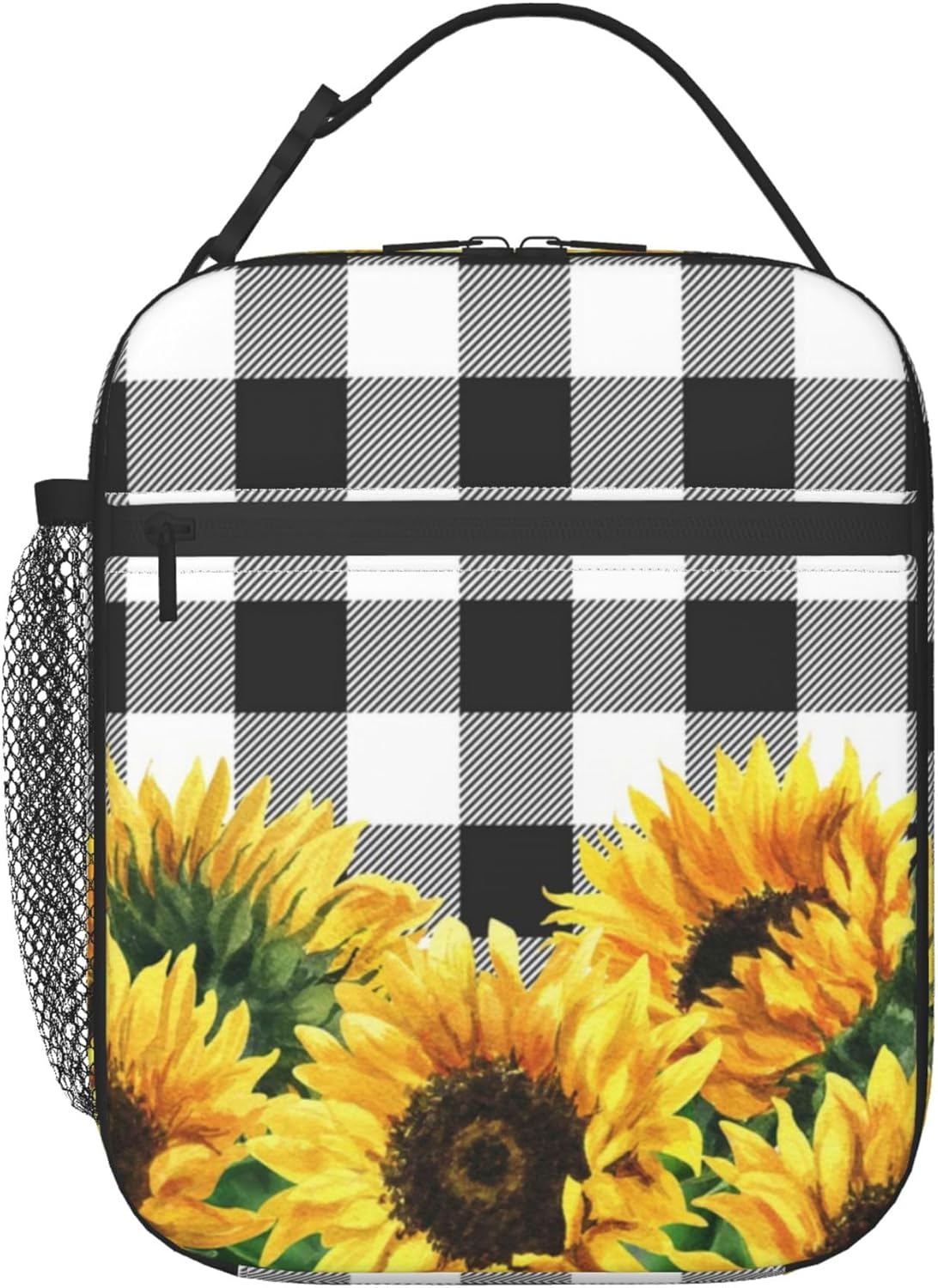 Buffalo Sunflower Luncha Bag Black and White Check Lunch Box for Women ...