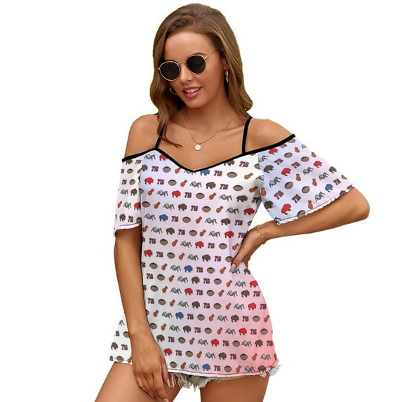 Buffalo Superfan Pattern New Fashion Zip Off Shoulder Top Short-Sleeve ...