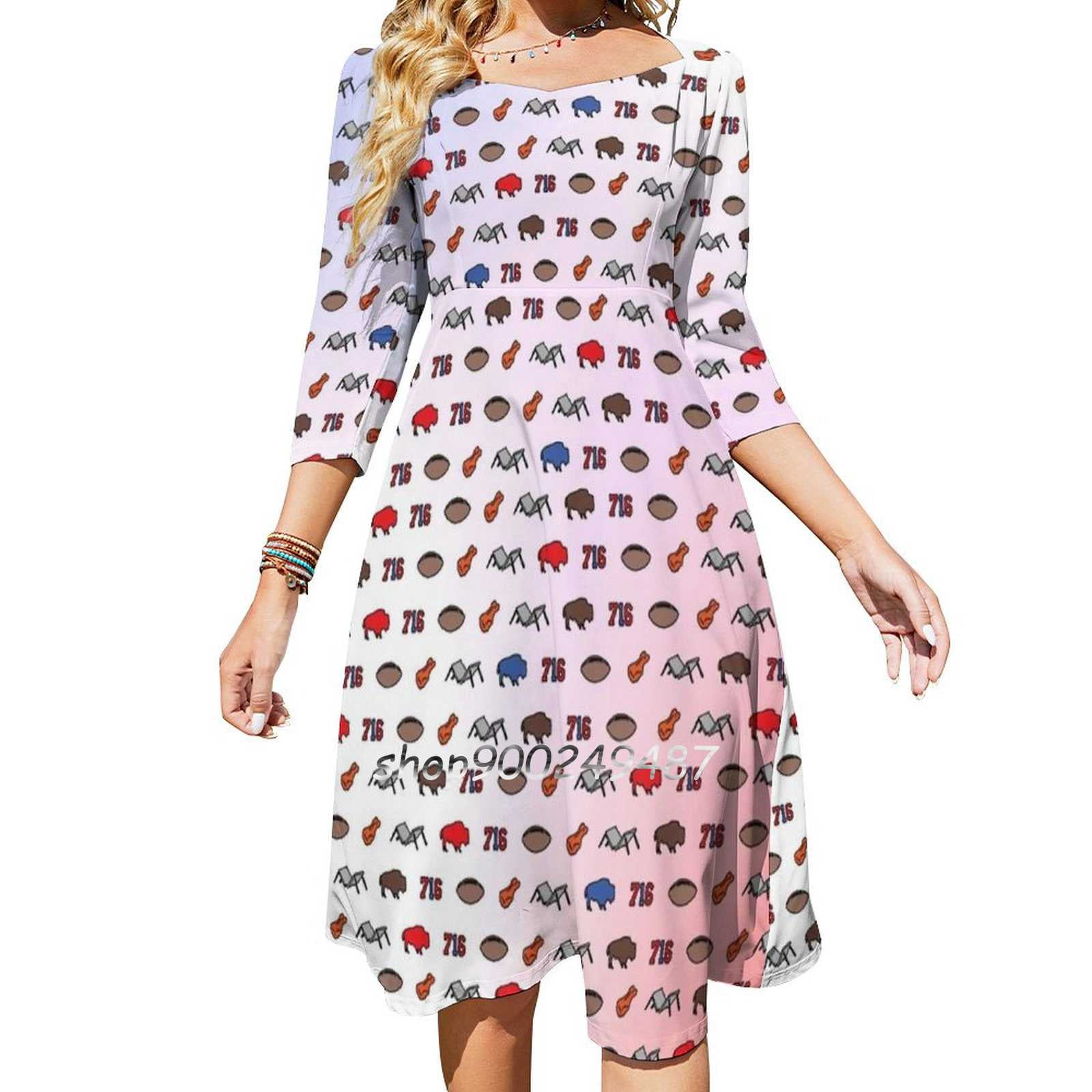 Buffalo Superfan Pattern Square Neck Dress Sweet Summer Dress Women ...