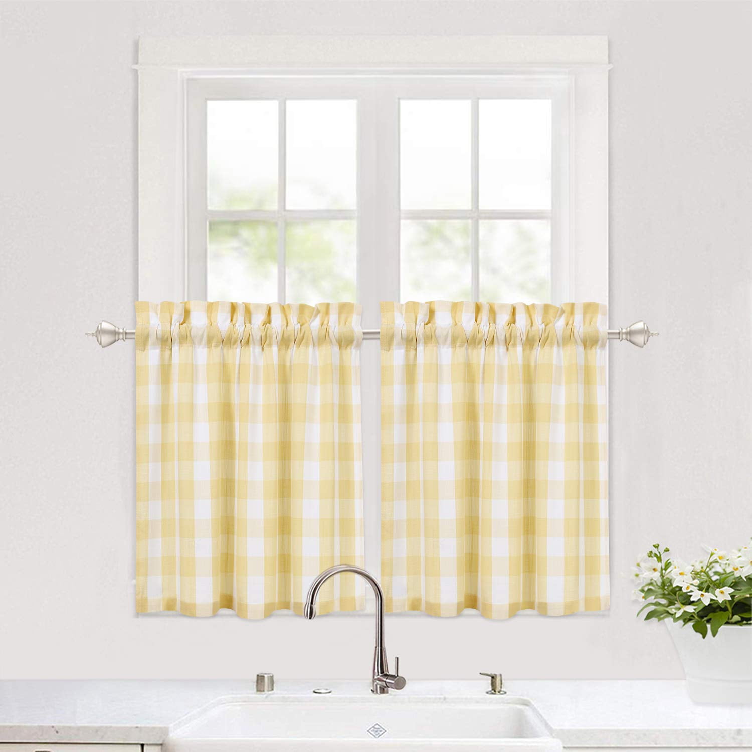 Buffalo Tier Curtains for Kitchen Windows, Thick Yarn Dyed Café ...