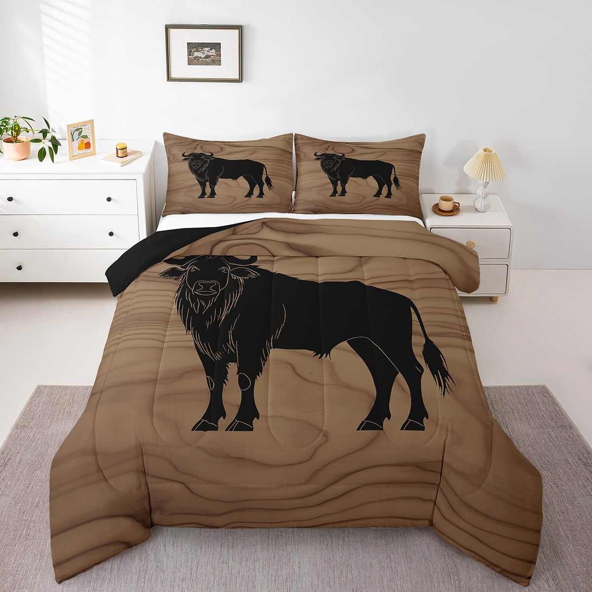 Buffalo Twin Comforter Set,Animals Winter Rustic Microfiber Bed Set ...