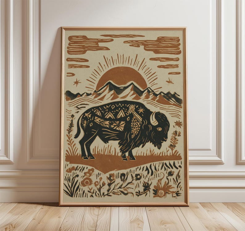 Buffalo Wall Art Print, Southwestern Desert Landscape Poster, Boho ...