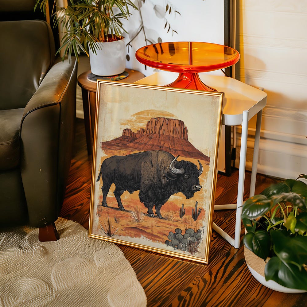 Buffalo Wall Art Western Desert Print Vintage Bison Poster With ...